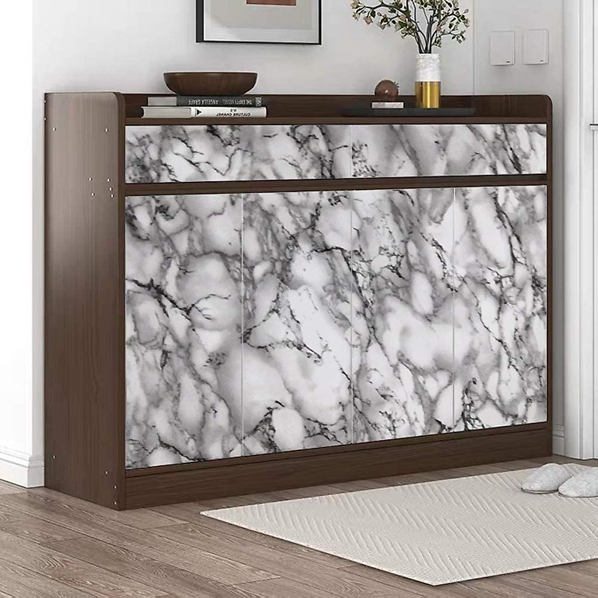 Yancorp 16"x394" White and Black Contact Paper Easily Removable Countertops Black and White Marble Wallpaper Self-Adhesive Peel and Stick Backsplash Vinyl Kitchen(White Black, 11.8"x120")