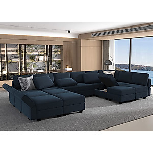 Belffin Oversized Modular sectional Sofa with Double Chaises U Shaped Sleeper Sofa Couch Reversible with Storage Velvet Blue