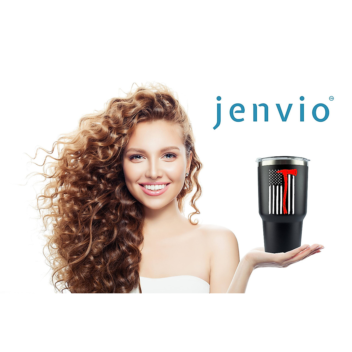 JENVIO Firefighter Gifts for Men | Stainless Steel Travel Tumbler/Mug with Two Lids and Gift Box | Thin Red Line Flag Design for Fireman Gift | Christmas Department | First Responder