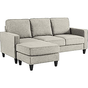 Serta Harmon Reversible Sectional Sofa, Modern L-Shaped Couch for Small Spaces, Soft Fabric Upholstery, Square Arm, Light Gray