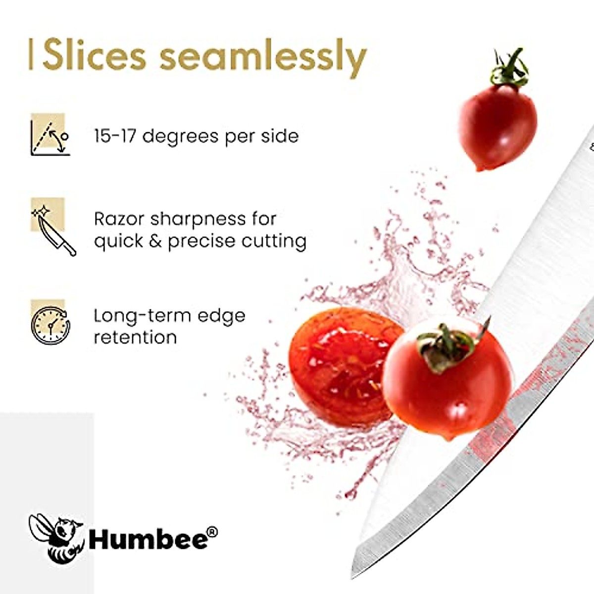 Humbee - Chef Knife 8 Inches - Stainless High Carbon Steel Full Tang Blade for Pro and Personal Use Ergonomic Handle Comfortable Grip