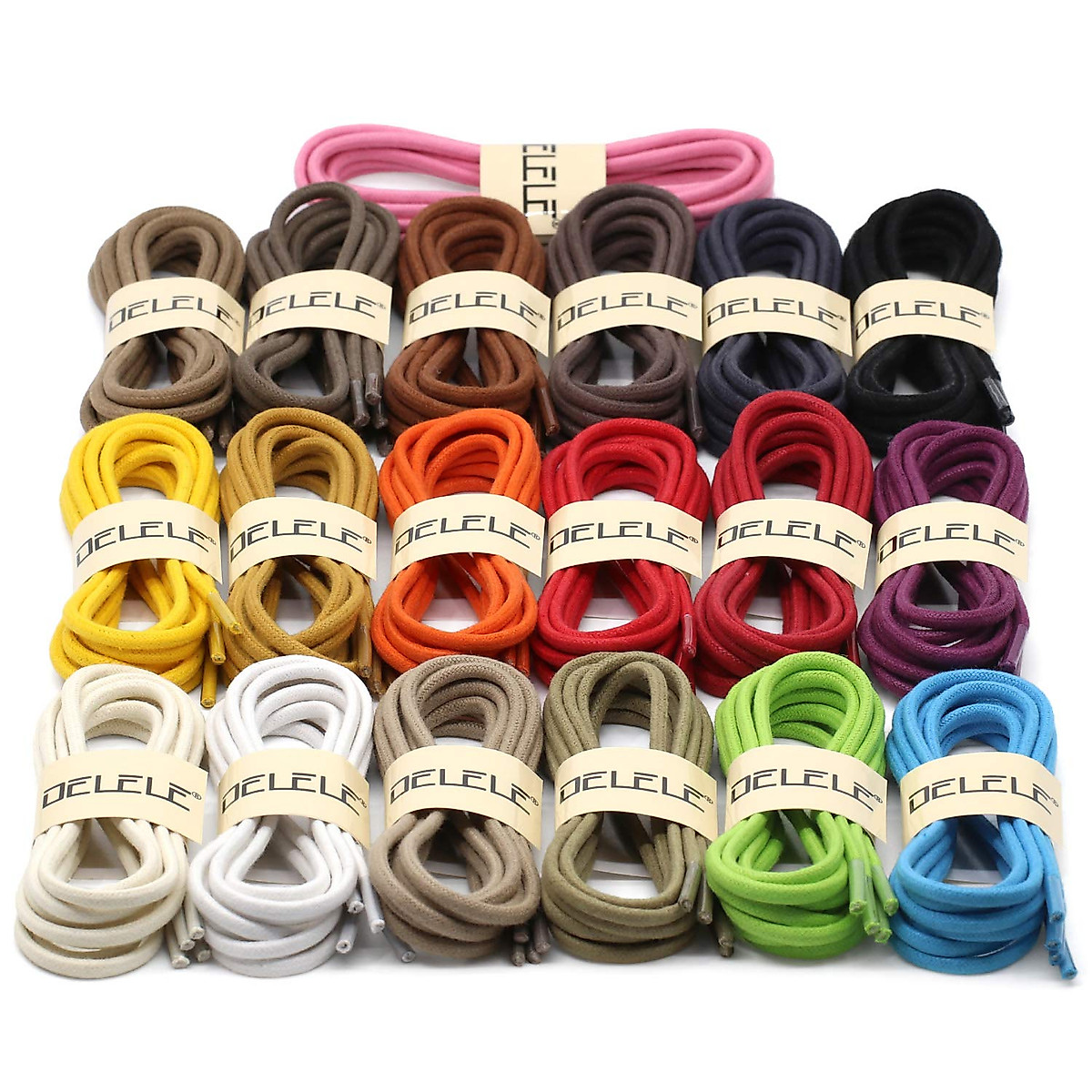 DELELE Round Cotton Waxed Shoelaces: 7/50 Inches Beige Dress Shoe Laces for Boot 2 Pair 35 inch