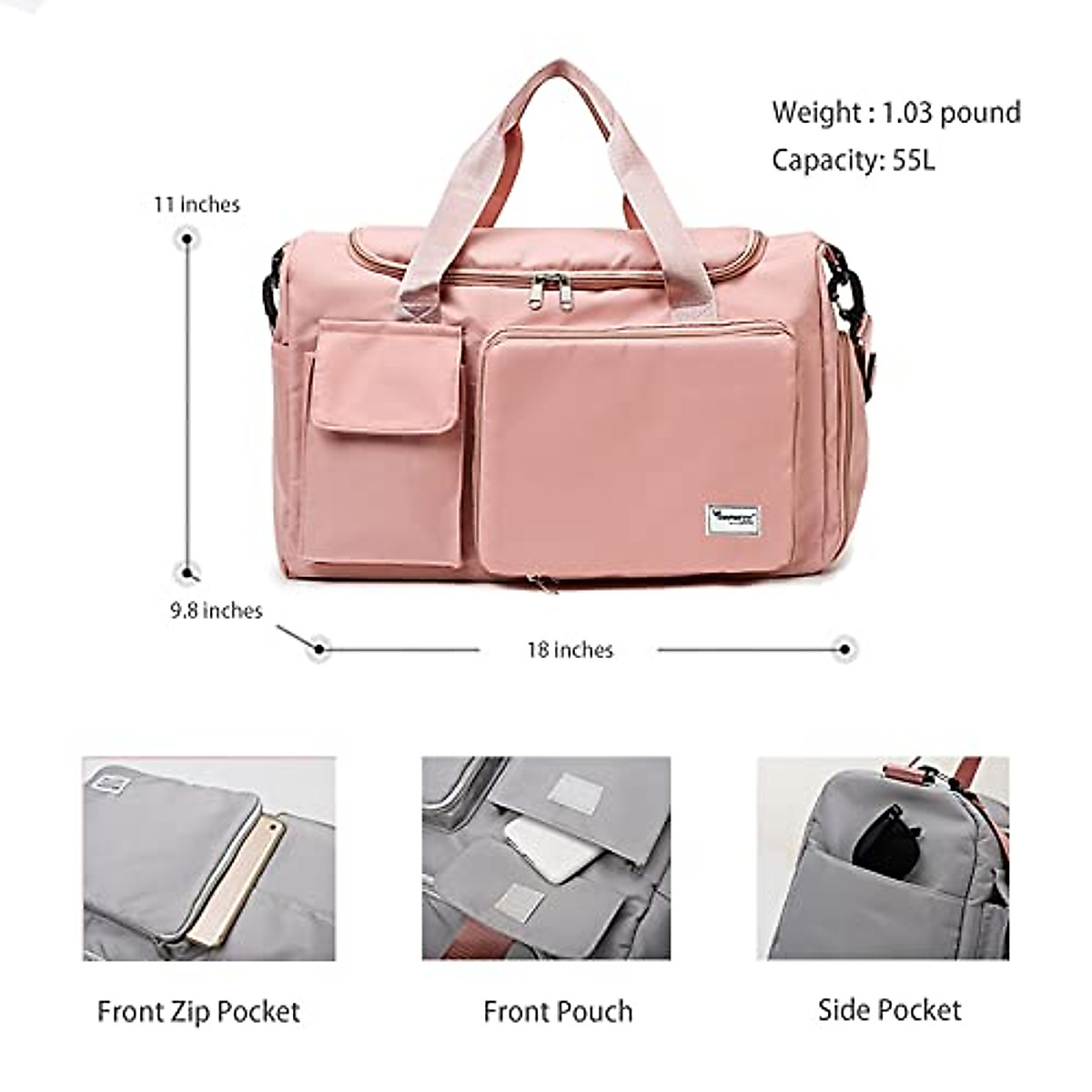 Small Gym Bag for Women, Overnight Weekender Travel Duffel Bag with Shoe Compartment and Wet Pocket, Foldable Waterproof Gym Tote Bag for Workout, Sport, Travel, Yoga