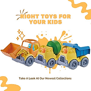 Top Right Toys Construction Trucks Toy Set for Toddler Boys - 3 Piece Small Toy Car Vehicles with Dump Truck, Excavator Tractor, and Cement Mixer Truck