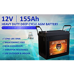 QTY3 VMAX MR147-155 12V 155AH AGM Deep Cycle Batteries for MotorGuide X5-105FW Foot Control Bow Mount 105lb 36V Trolling Motor