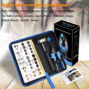 Preciva Hole Punch Plier Set, Revolving Punch Hole Tool Kit with Punch Plier, Ruler, Grinding Rod, Plastic Hammer,240pcs Leather Double Cap Rivets and 100pcs Leather Snap Fasteners