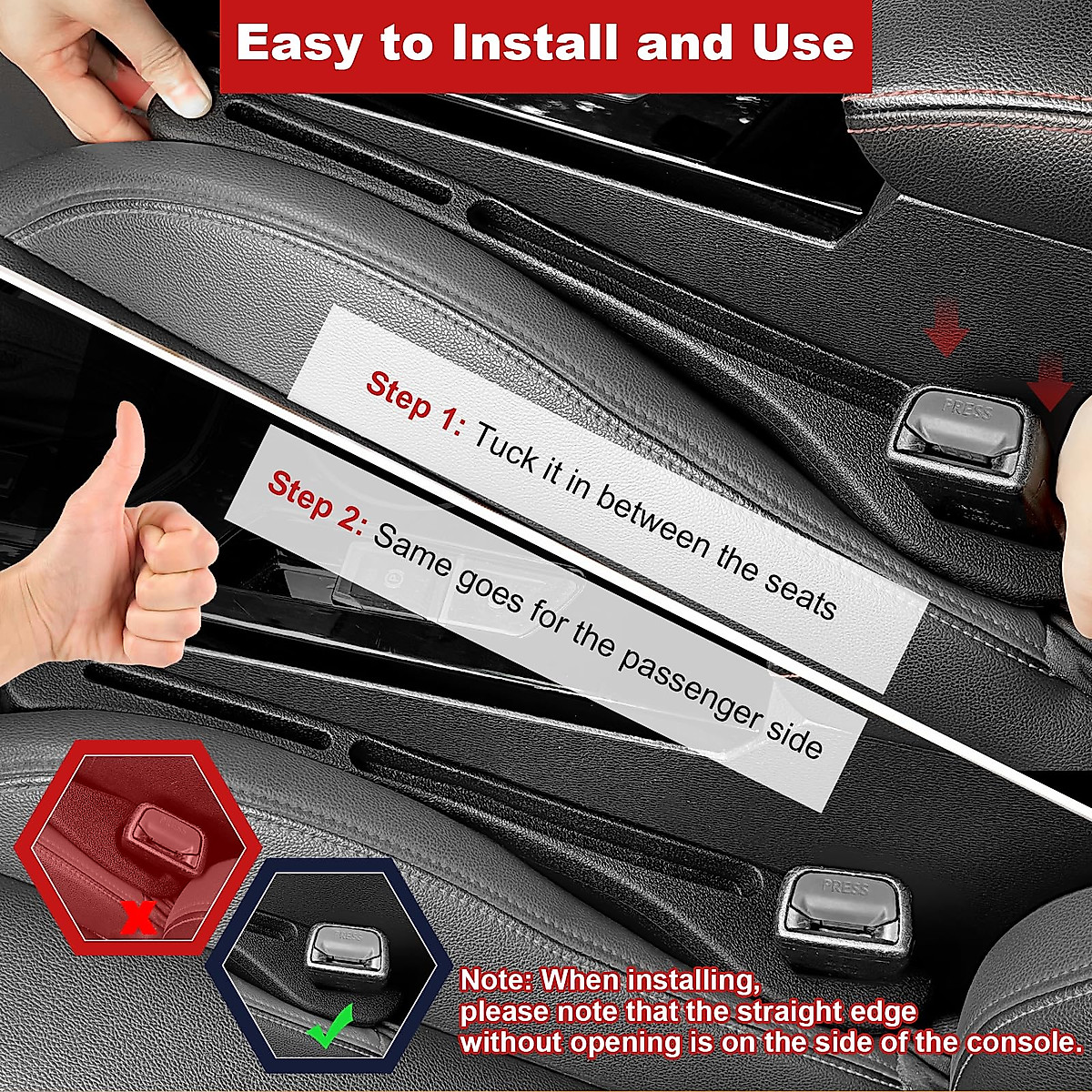 ARISMOTOR Car Side Seat Gap Filler Universal Fit Organizer for Car SUV Truck to Fill The Gap Between Seat and Console Stop Cellphones Keys Wallet Coins from Dropping, Pack of 2