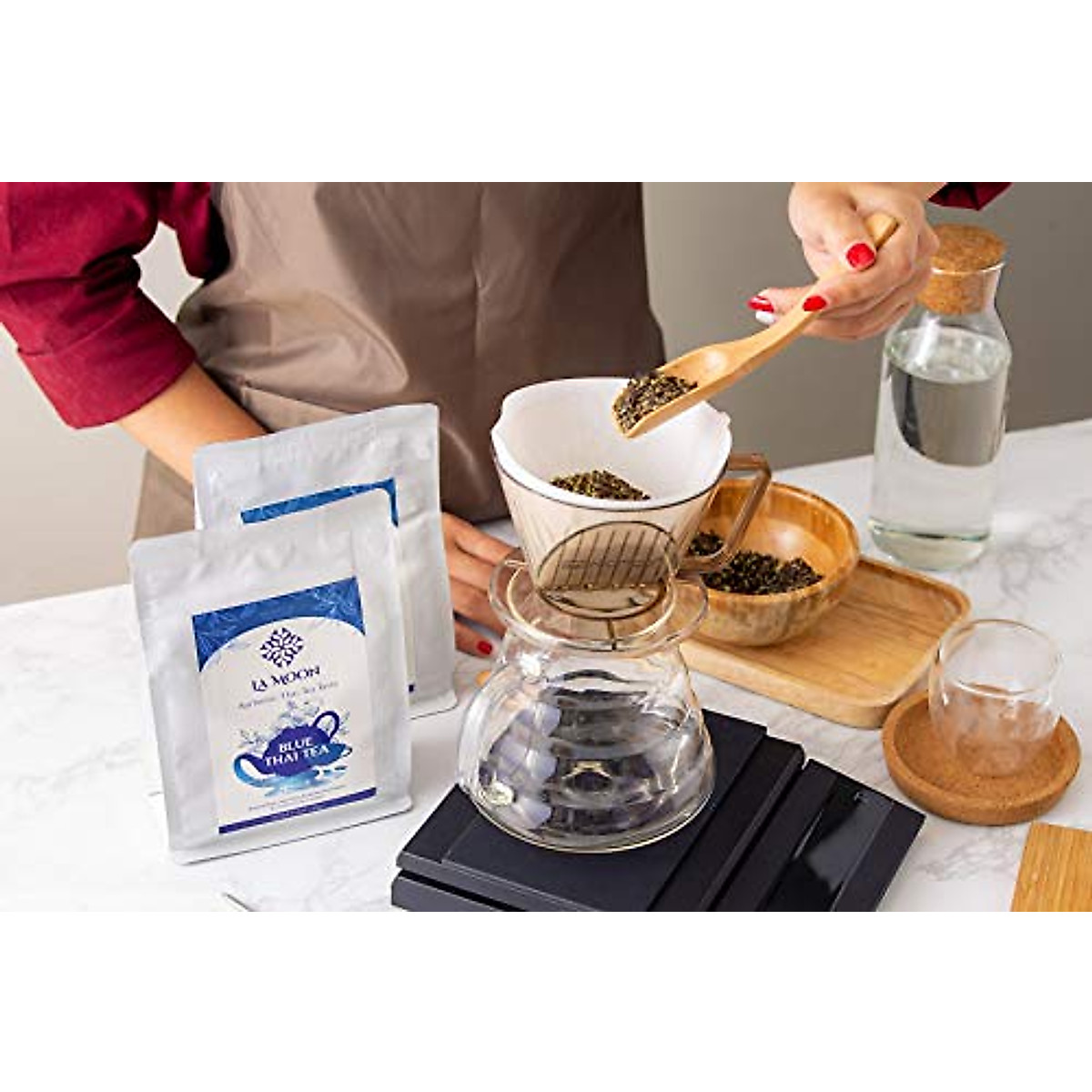 LA MOON TEA Blue Thai Tea Mix - Traditional Loose Leaf from Butterfly Pea Flower and Assam Black for Home-made Iced Tea, Boba & Latte No Food Dye, 7.05 Oz.