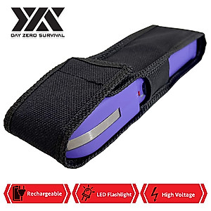 Day Zero Survival Purple Women Self Defense Stun Gun Heavy Duty 100 Billion Volt Rechargeable with LED Flashlight