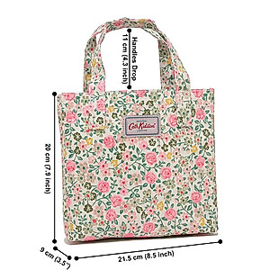 Cath Kidston S Bookbag Oilcloth Mini Open Top Handle Bag Small Size Lunch Bag Hedge Rose Pattern Warm Cream Color