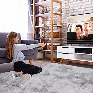 YOBATH Fluffy 8x10 Area Rugs for Living Room Bedroom, Large Modern Soft Shag Rugs for Kids Girls Boys, Non-Slip Plush Shaggy Rugs for Playroom Nursery Dorm Room, Tie-Dyed Light Grey