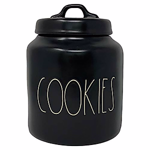 Rae Dunn Cookie Canister - Artisan Collection By Magenta - Beautiful Black Rae Dunn Cookie Canister - Large LL Font White Letters Spelling "COOKIES".