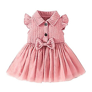 Toddler Baby Girls Patchwork Gauze Bow Vest Princess Dress Ruffled Fly Sleeveless A-line Skirt Infant Outfits (Pink,6-9 M,Unisex,Big Kid,US,Age,6 Months,9 Months)