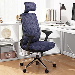 Dripex Mesh Office Chair for Home, Ergonomic Desk Chair with Arms/Lumbar Support/Mesh Back/Adjustable Headrest & Height/Wheels, Computer Chairs Tilt Reclining Swivel Rolling Chair, Purple
