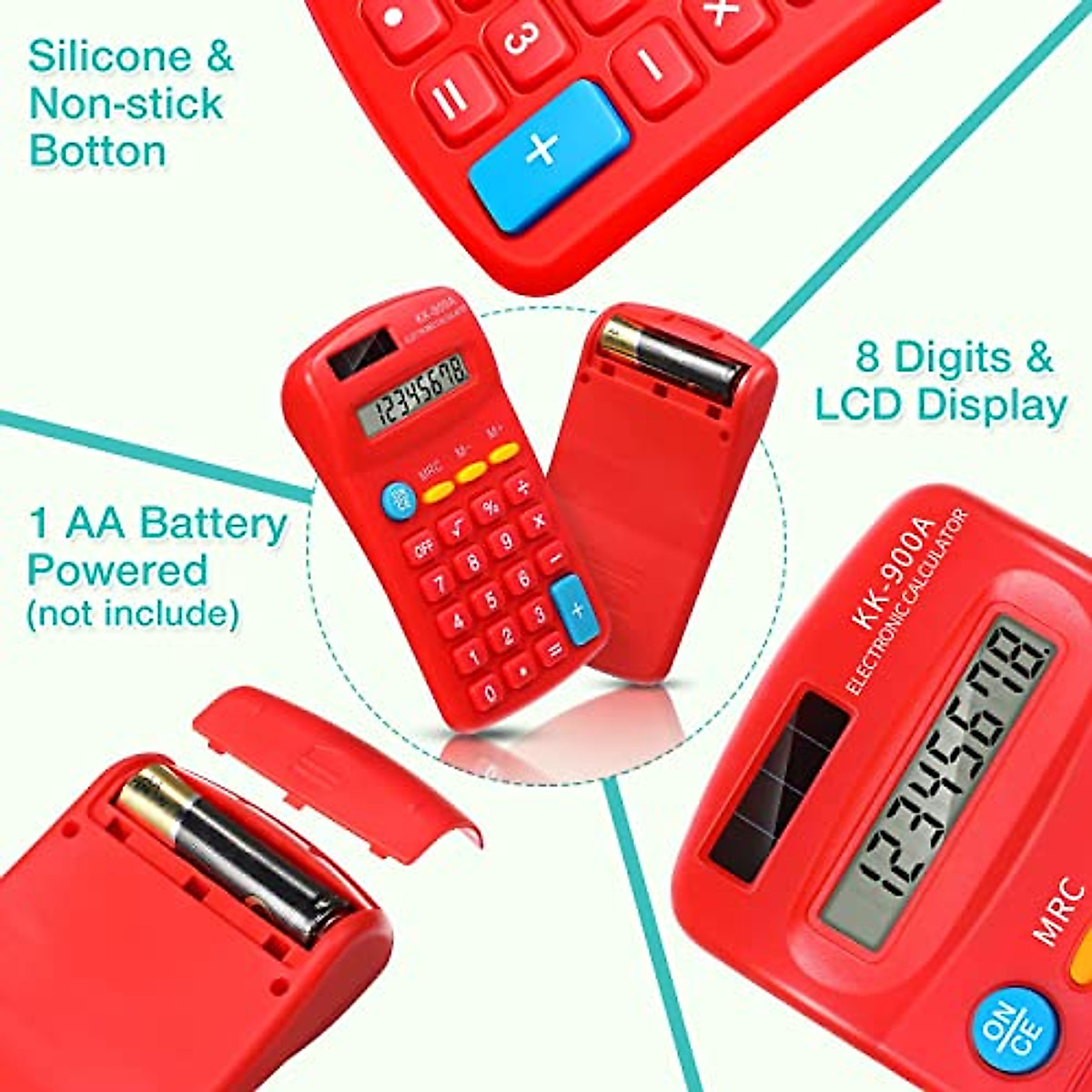 30 Pack Pocket Calculator Small Battery Powered Calculator Bulk Mini Size 4 Function Calculator Hand Held Basic Calculator for Students Kids School Home Office (Green, Red, Blue)