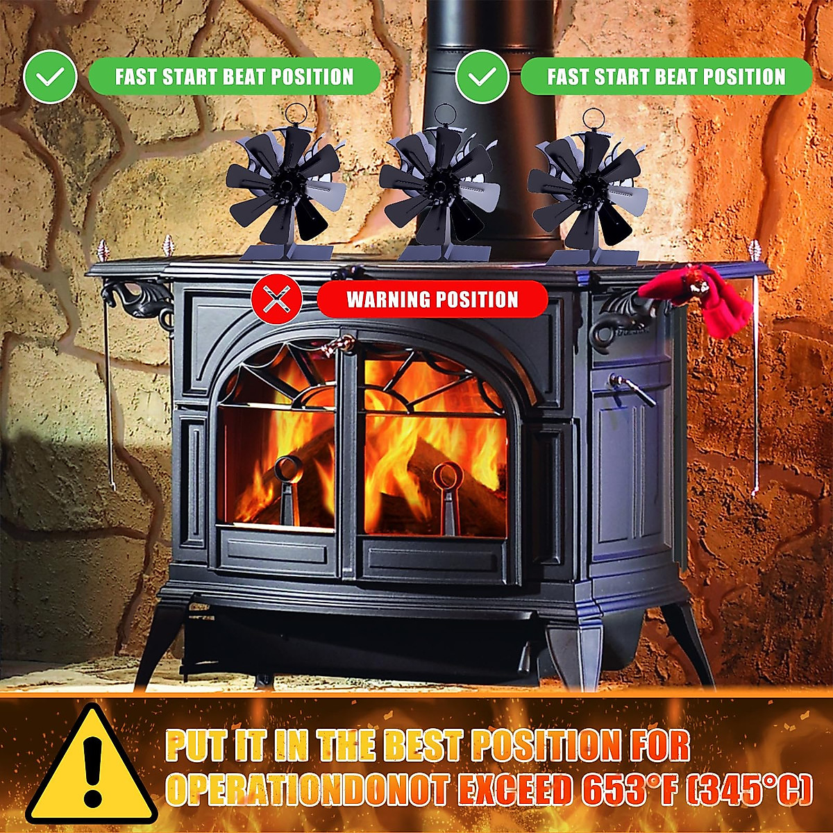 8 Blades Heat Powered Stove Fan - Eco Wood Burning Fireplace Fan Circulates Warm Air, Gas/Pellet/Wood/Log Stoves with Thermometer