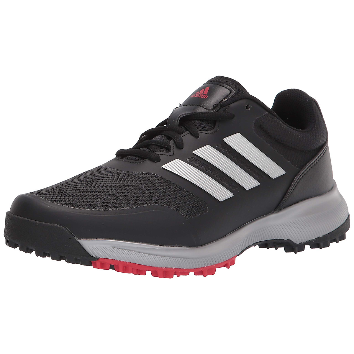 adidas Men's Tech Response Spikeless Golf Shoes, Core Black/Silver Metallic/Scarlet, 11.5