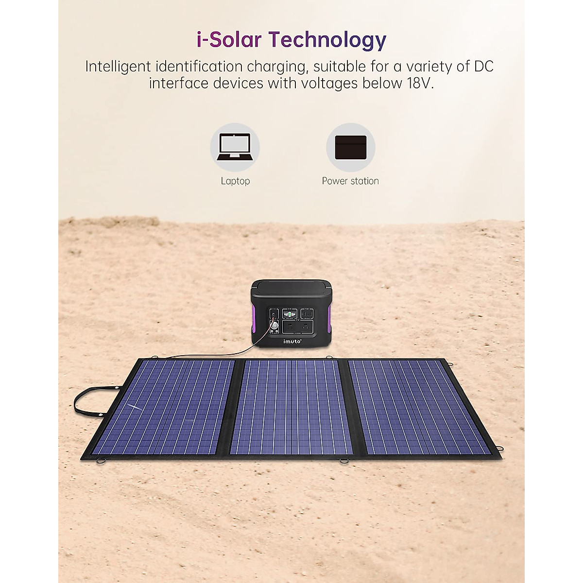 imuto 100W Portable Solar Panel,18V Foldable Solar Charger with IP54 Waterproof & High Charging Conversion Compatible with imuto T1000 Generator for Outdoor Camping Hiking Emergency RV Trailer Boat