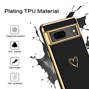 BENTOBEN Google Pixel 7 Protective Case, Heart Plating, TPU, Lightweight, Flexible, Non-Slip, Shockproof, 6.3 Inch, Black