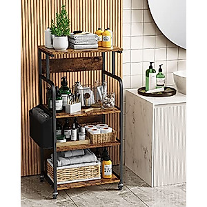 Gizoon Home Office Printer Stand with Storage, 4 Tier Large Tall Printer Shelf Cart W/ Lockabel Rolling Wheels, Versatile - Retro