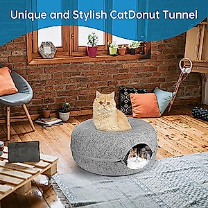 YUNLAN Cat Tunnel Bed, Indoor Cat Cave, Cat Tunnel, Large Cat House, Donut Cat Bed - Perfect for Multi-Cat Households… (Light grey-20inch)