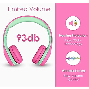 Nenos Bluetooth Kids Headphones Wireless Kids Headphones 93dB Limited Volume Wireless Headphones for Kids Boys Girls School Headphones Classroom (Pink)