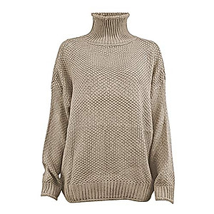 cooki Sweaters for Women, Womens Long Sleeve Turtleneck Oversized Solid Knitted Sweaters Pullover Outerwear Sweatshirt Tops Beige