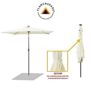 FLAME&SHADE 6.5 x 10 ft Rectangular Solar Powered Outdoor Market Patio Table Umbrella with LED Lights and Tilt, Ivory