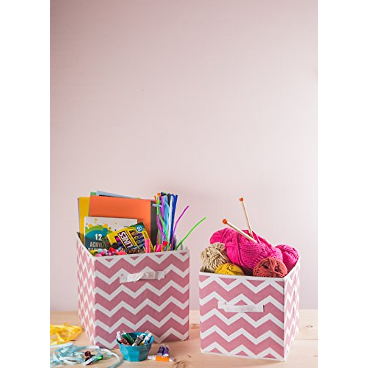 DII Non Woven Polyester Storage Bin, Chevron, Rose, Small Set of 2