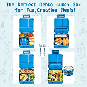 JXXM Bento Lunch Box for Kids With 8oz Soup thermo,Leak-proof Lunch Containers with 5 Compartment,thermo Food Jar and Lunch Bag, Food Containers for School (A-Blue(Extreme Locomotive))