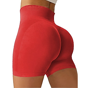 CHANGEZOE Women Butt Scrunch Workout Shorts Seamless High Waisted Amplify Gym Yoga Athletic Booty Shorts L Fiery Red