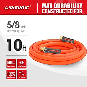 YAMATIC Heavy Duty Short Garden Hose 5/8 in x 10 ft, Super Flexible Leader hose,All-weather, Lightweight, Burst 600 PSI