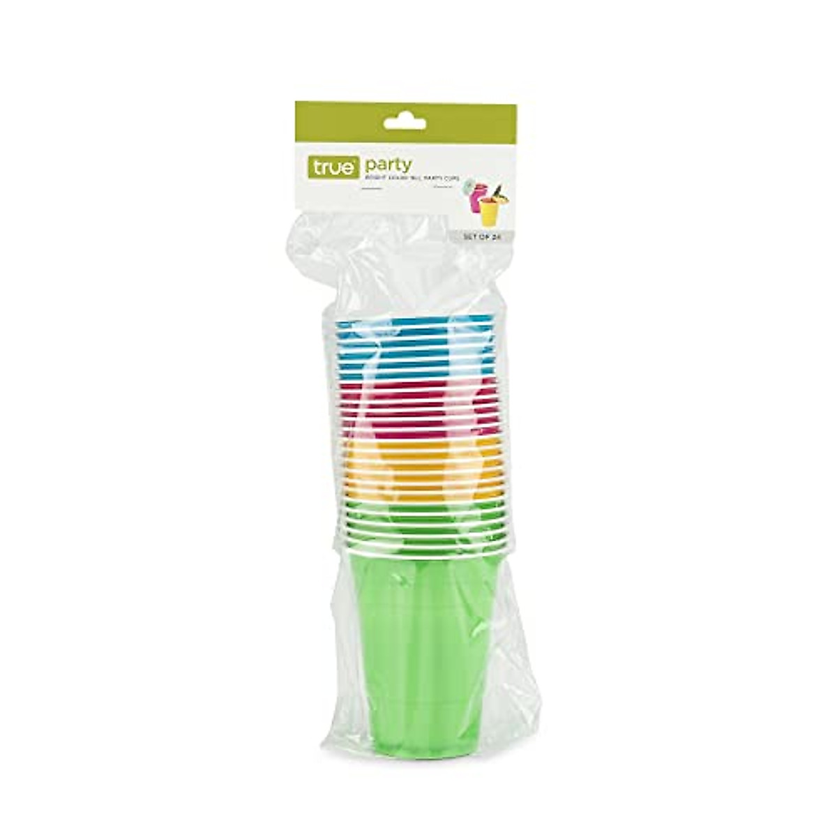 True Bright Party Cups, Disposable Cups, Drink Cups for Cocktails and Beer, 16 Ounce Capacity, Plastic, Multicolor, Set of 24