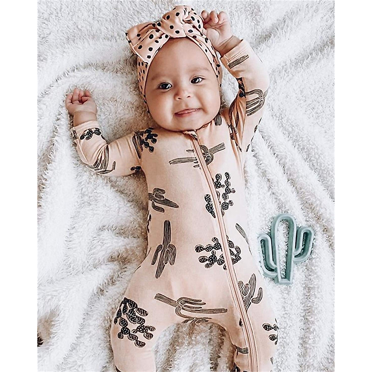 CIYCUIT Baby Girls Cactus Footies Newborn Zip Up Onesie Romper (B Cactus, 0-3 Months)