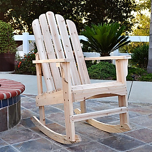 Shine Company Marina Adirondack Porch Rocker, Indoor Outdoor Wood Rocking Chair, Natural