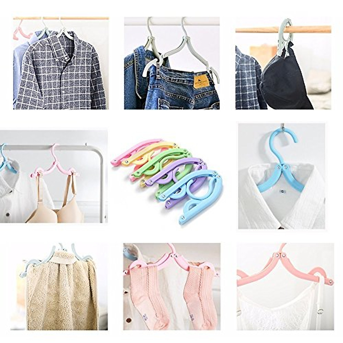 12PCS Folding Travel Hangers – 3 Section Design, Collapsing Clothing Hangers, Space Saving and Lightweight for Easy Carrying and Storing – Strong Plastic and Aluminum Alloy Rivets (Pack of 12)