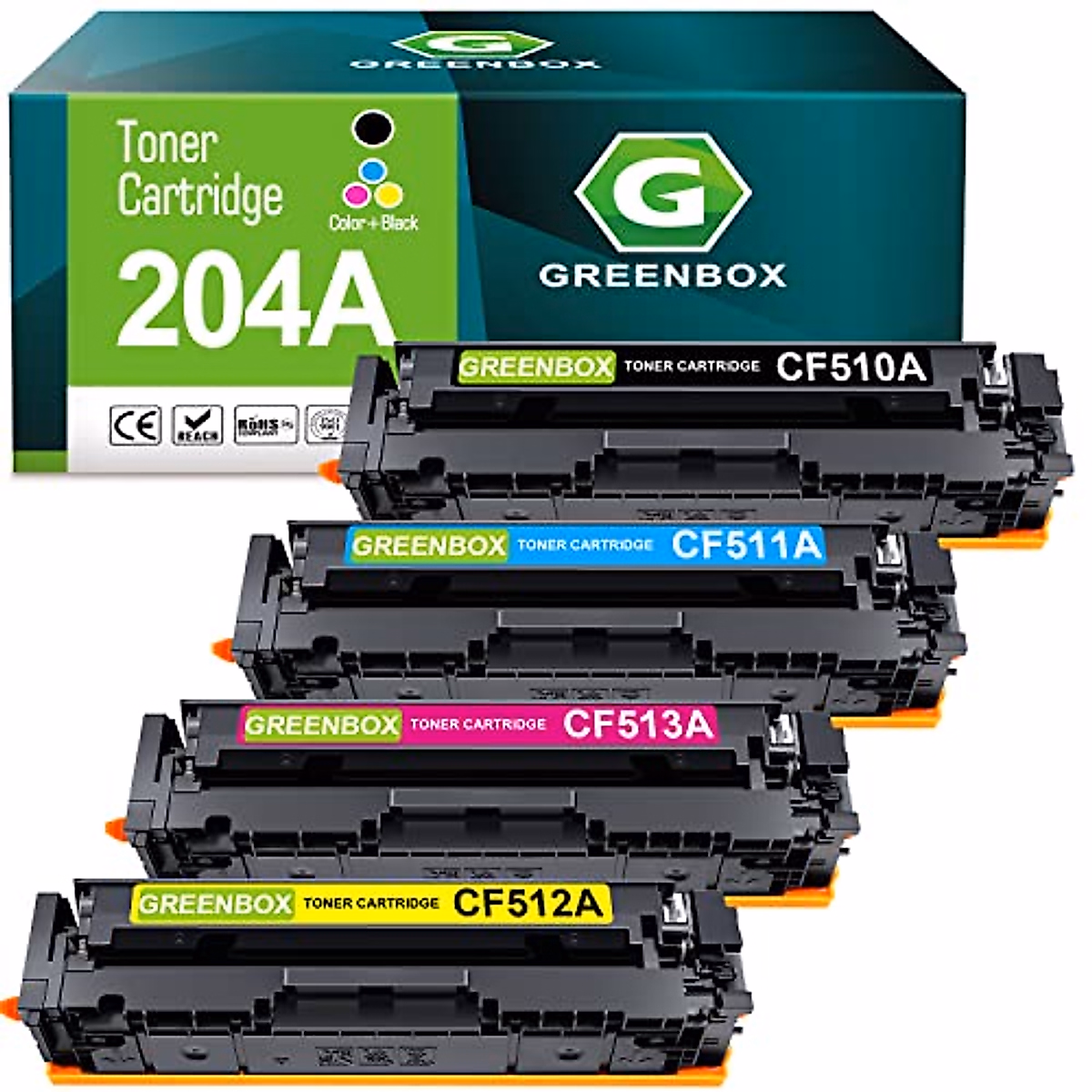 GREENBOX Compatible 204A Toner Cartridge Replacement for HP 204A CF510A CF511A CF512A CF513A Pro MFP M180n M180nw M181 M181fw M154a M154nw Printer (1 Black 1 Cyan 1 Yellow 1 Magenta)