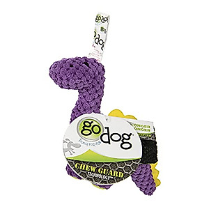 goDog Checkers Just for Me Dinos Bruto Squeaky Plush Dog Toy, Chew Guard Technology - Purple, Mini