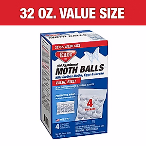 Enoz Old Fashioned Moth Balls, Kills Clothes Moths, Covered in Protective Wrap, Uses Active Ingredients, 32 oz
