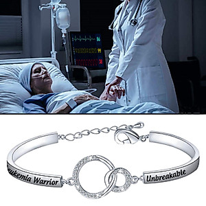 LQRI Leukemia Awareness Bracelet Leukemia Survivor Gift Leukemia Warrior Unbreakable Bracelet Cancer Fighter Gift For Women(silver-Leukemia)