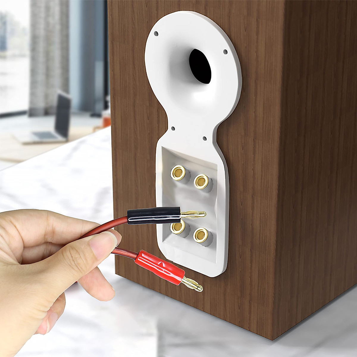 1/4 TS to Banana Plug Speaker Cable,6.35mm TS to Banana Plug Speaker Audio Cable,Gold-Plated 1/4 TS Male To Dual Banana Plugs OFC HiFi Speaker Wire For DJ Application, Mixer (5 Feet )-12AWG Cord