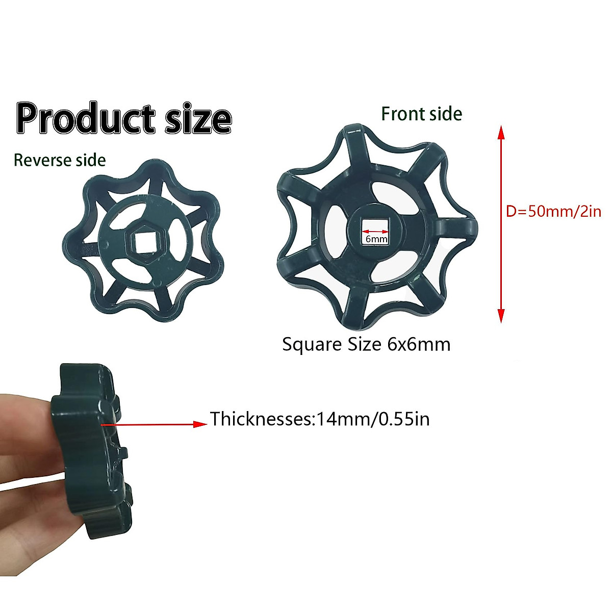 Outdoor Faucet Handle Compatible with Danco 10006,Water Spigot Hose Bibb Round Wheel Handle Replacement Parts with Universal Fit Design Adapter and Screws,0.26'' Square Hole Lever Hose Bib Handle