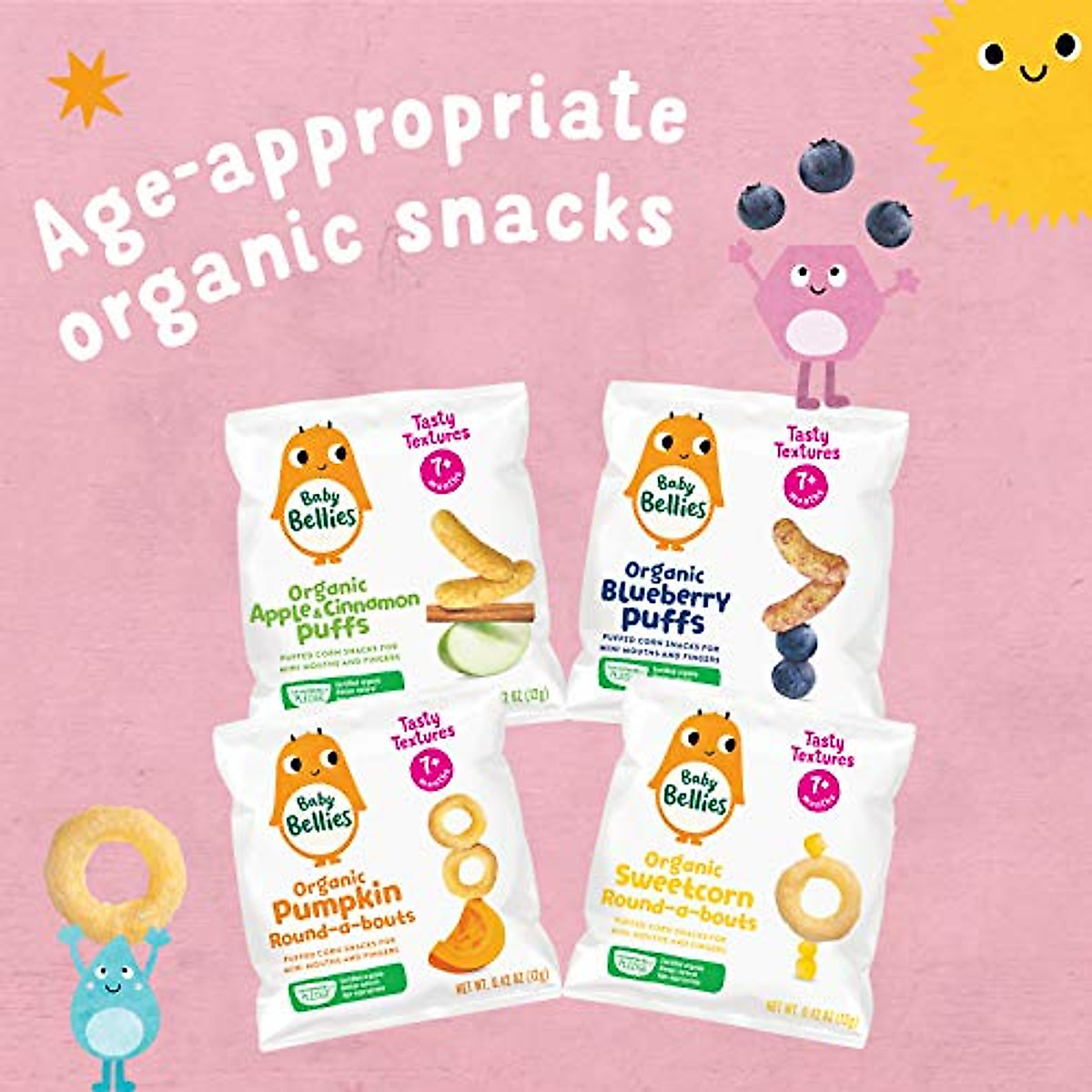Little Bellies Organic Puffs Baby Snack, Apple & Cinnamon, Pack of 6 Individual Snack Packs, 0.42 Ounce (Pack of 6)
