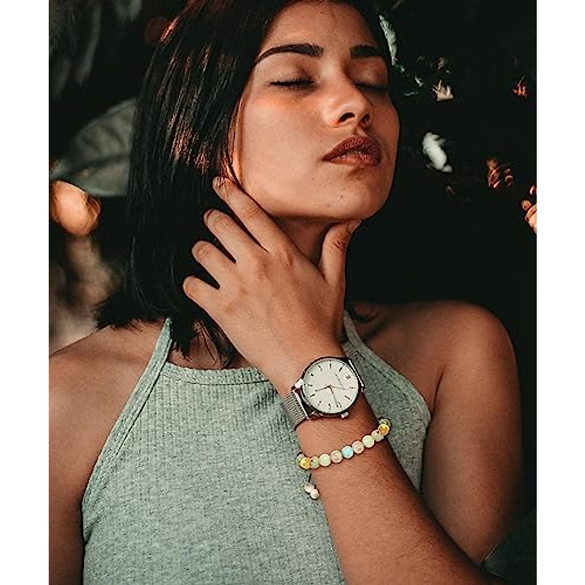 BOMAIL 12Pcs Natural Semi-Precious Gemstones Bracelets - Adjustable Round Beaded Bracelets Reiki Healing Crystals Beads Bracelet for Women Men