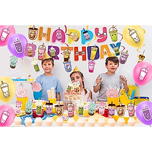 Bubble Tea Party Decorations Boba Tea Birthday Party Supplies Includes Boba Tea Birthday Banner, Spirlas, Cake Topper, Cupcake Toppers, Balloons for Boba Tea Party Decorations Party Favors