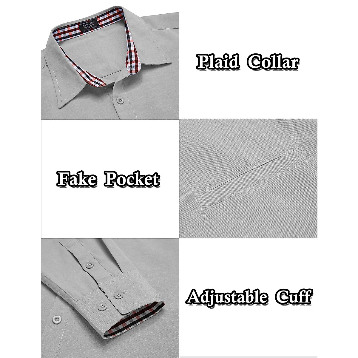 COOFANDY Men's Casual Oxford Shirts Long Sleeve Linen Button Down Shirt Business Dress Shirt Light Grey