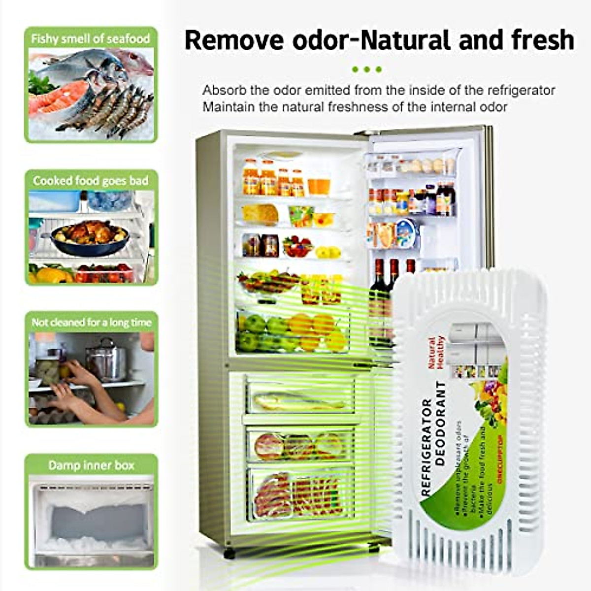 Refrigerator Deodorizer (6 Pack)-Fridge and Freezer Odor Eliminator,Natural Activated Charcoal Refrigerator Fight Odors
