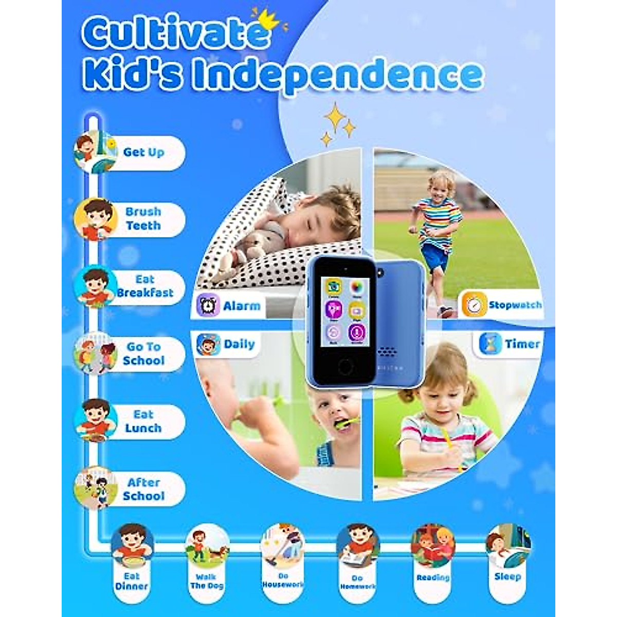 DUDUDRAGON Kids Smart Phone Toy for Boys 3 4 5 6 Year Old, MP3 Music Player, Dual Camera Travel Toys Educational Games, Toddler Birthday Gifts Touchscreen Pretend Play Phones for 3-8 Year Old，Blue