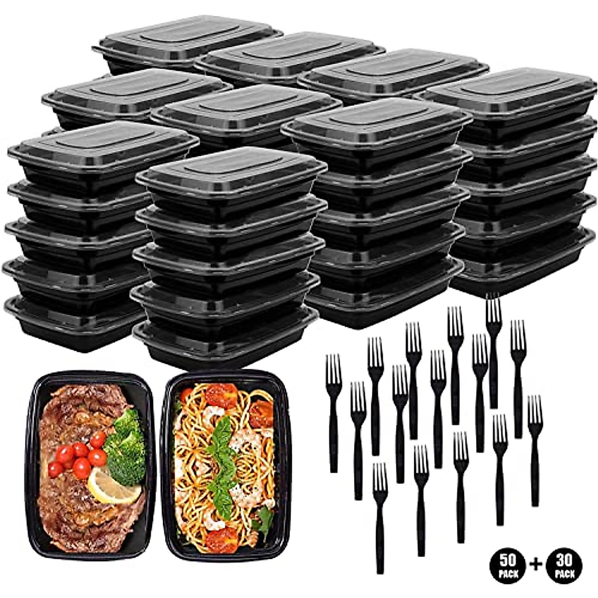 lamsexx 80 Pcs Small Meal Prep Containers,50Pcs (26 OZ/750ML) Small Food Storage Containers with Lids and 30Pcs Forks, Lunch Containers,Freezer/Dishwasher Safe