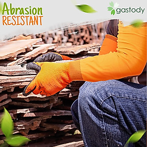 Gastody™ Long Sleeve Gardening Gloves Women and Men - Long Cuff Garden Gloves, Multipurpose Heavy Duty Outdoor and Indoor (Black and Orange, Large)